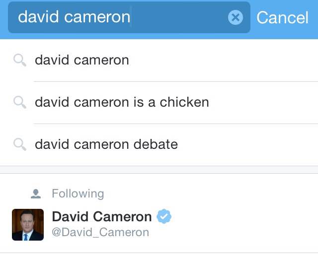 Here's what happens when you search David Cameron's name on Twitter ...