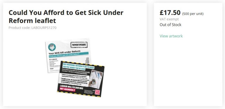 Labour leaflet attacking Reform over NHS sells out on party's online ...